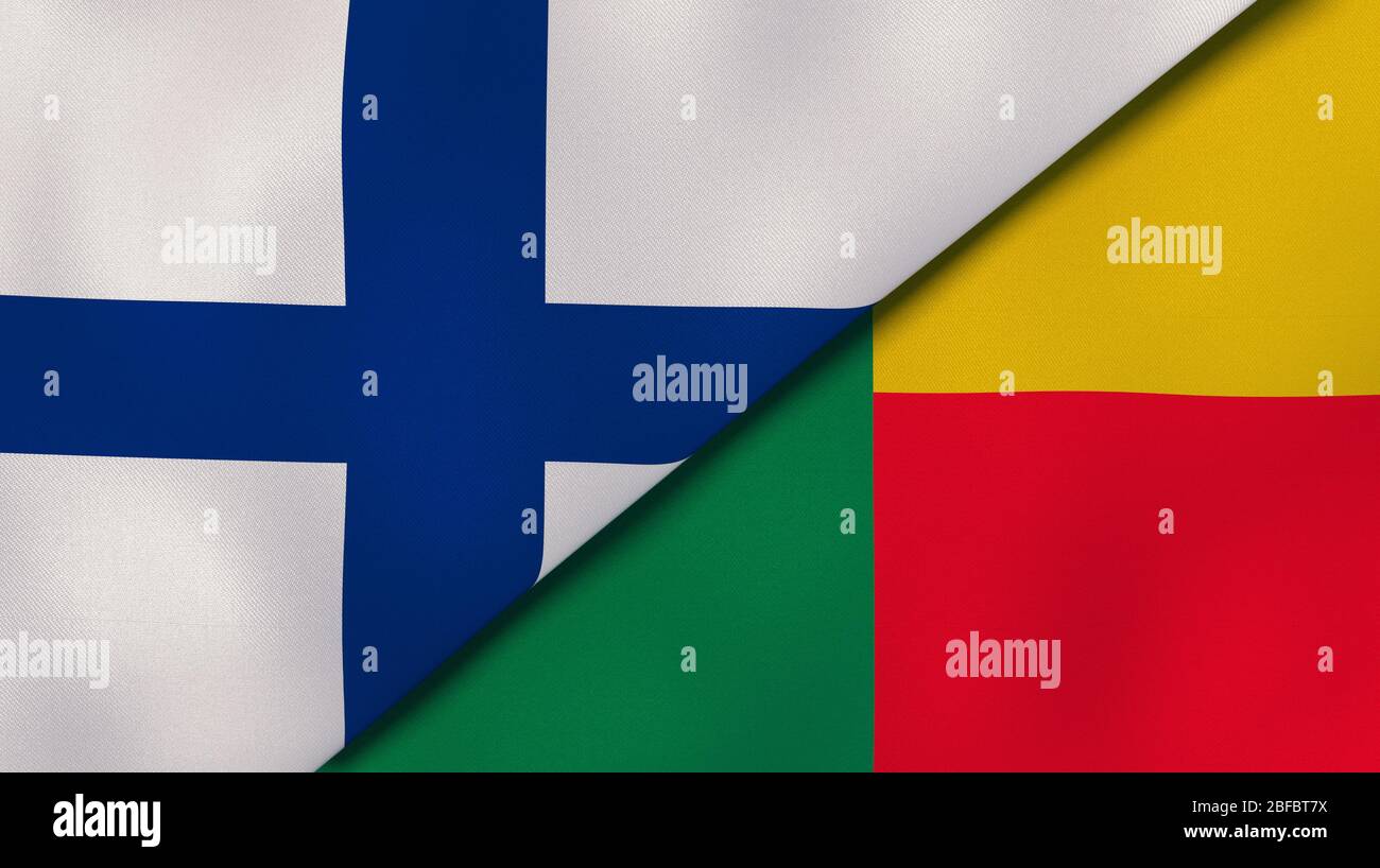 Two states flags of Finland and Benin. High quality business background ...