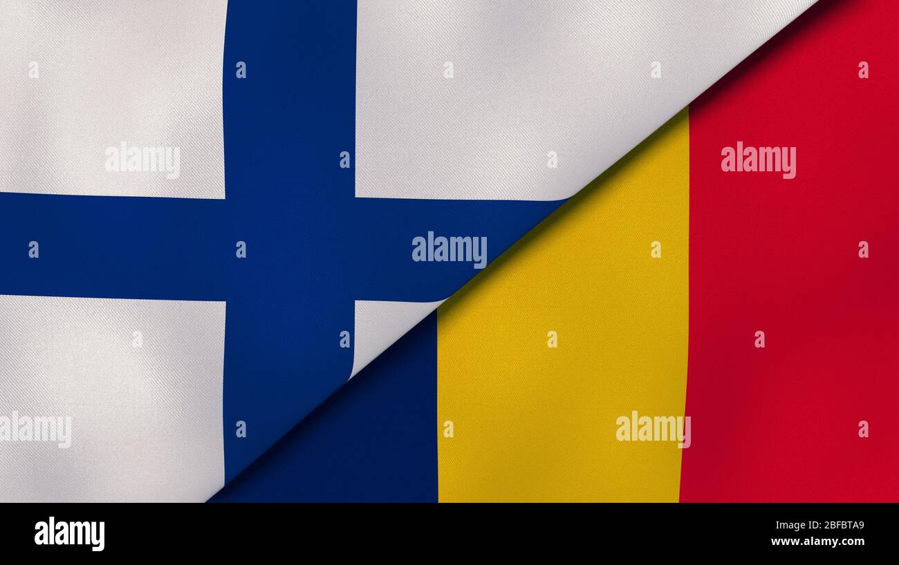 Two states flags of Finland and Chad. High quality business background ...