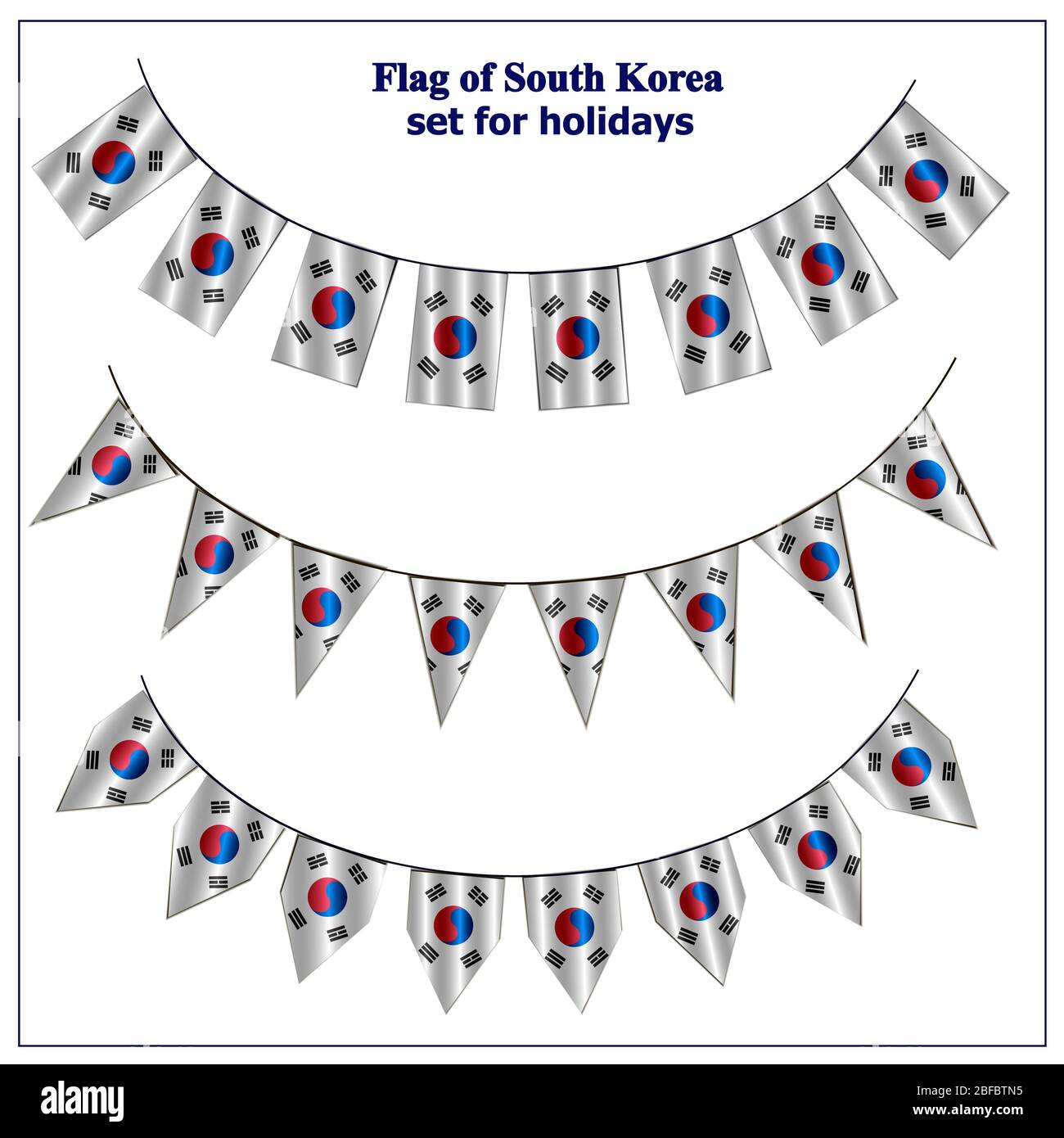 Set with flags of South Korea with folds. Bright collection with flags ...