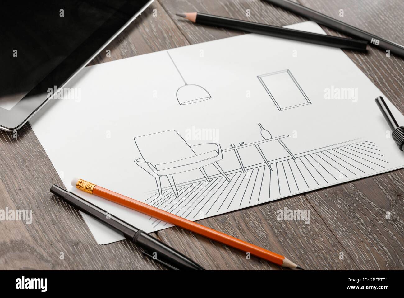 Hand drawn design of living room Stock Photo - Alamy