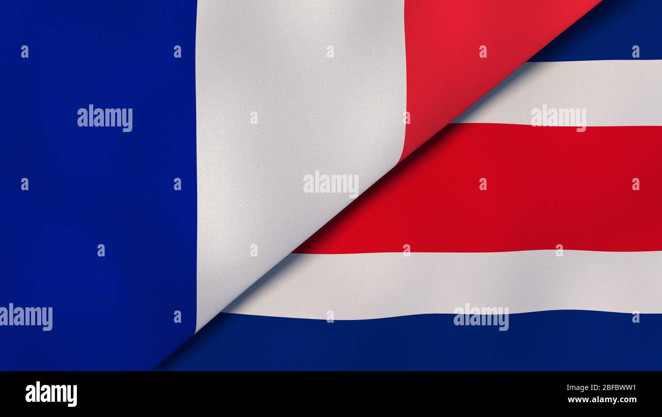 Two states flags of France and Costa Rica. High quality business ...