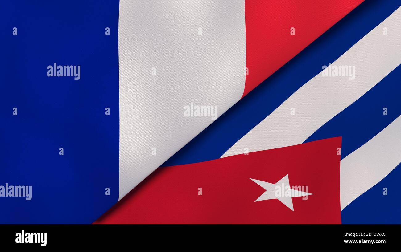 Two states flags of France and Cuba. High quality business background ...