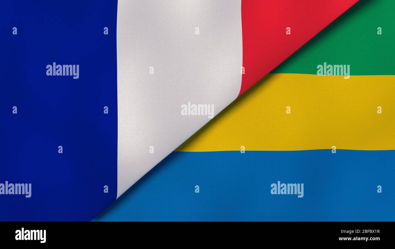 Two states flags of France and Gabon. High quality business background ...