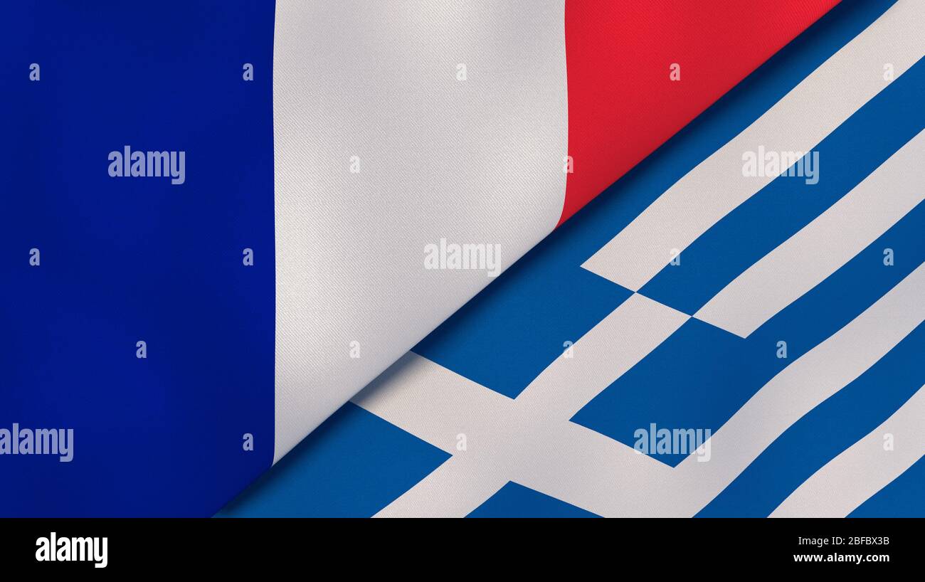 Two states flags of France and Greece. High quality business background ...