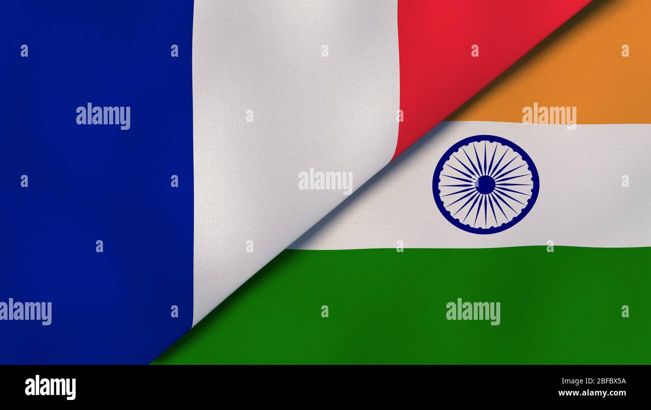 Two states flags of France and India. High quality business background ...
