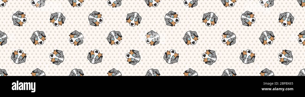 Hand drawn cute australian shepherd puppy face breed seamless border ...