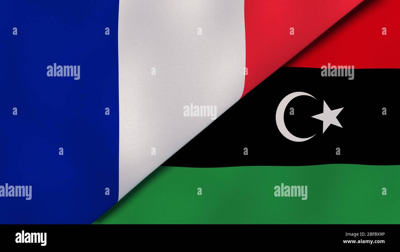Two states flags of France and Libya. High quality business background ...