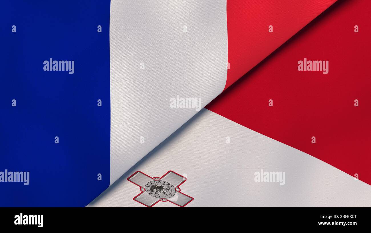 Two states flags of France and Malta. High quality business background ...