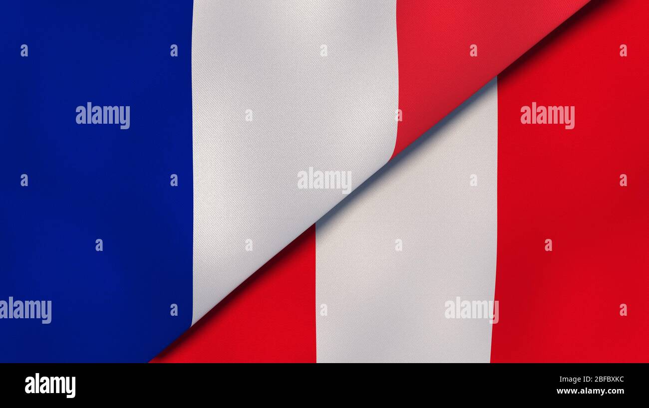 Two states flags of France and Peru. High quality business background ...