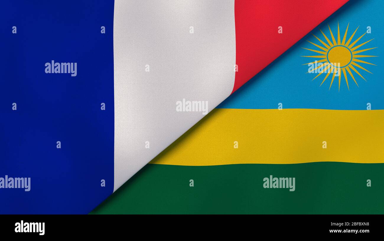 Two states flags of France and Rwanda. High quality business background ...