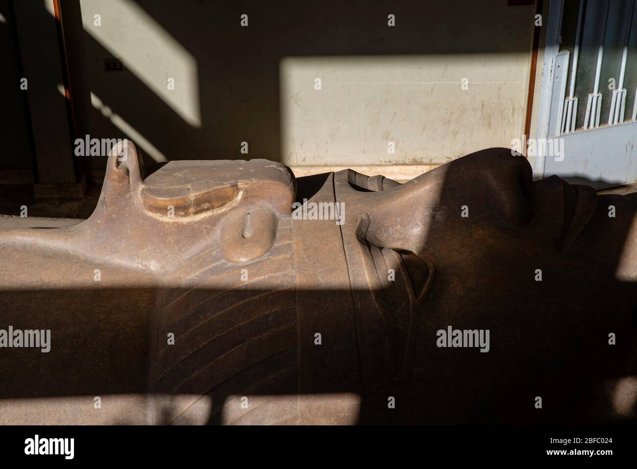 Detail: Colossus of Rameses II in the open air Mit Rahina Museum, Al ...