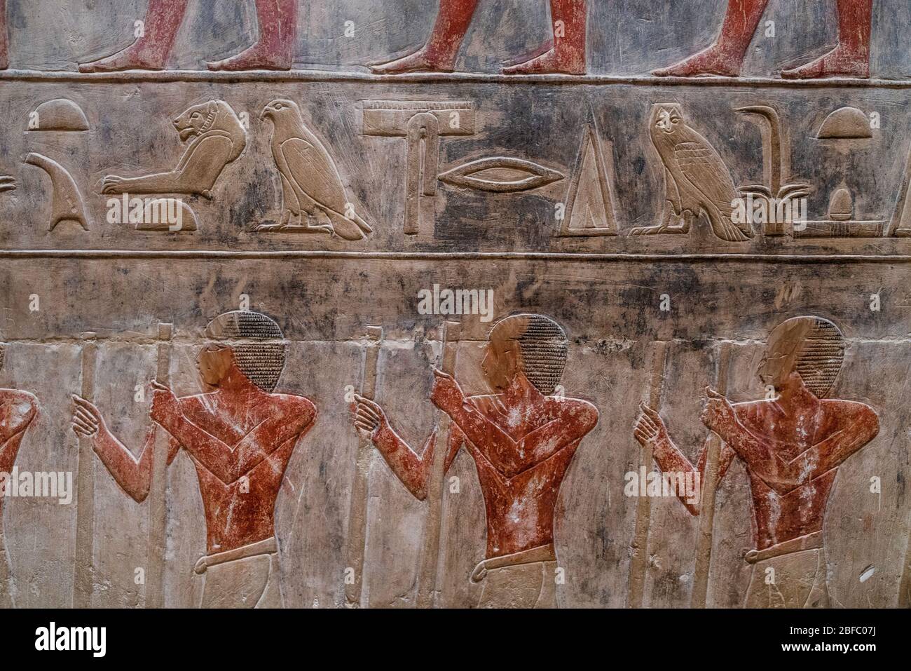 Hieroglyphs adorn a wall within the Mastaba of Kagemni, Saqqara, Al ...