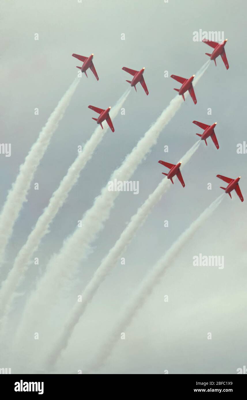 Red Arrows Flying formation team Stock Photo - Alamy