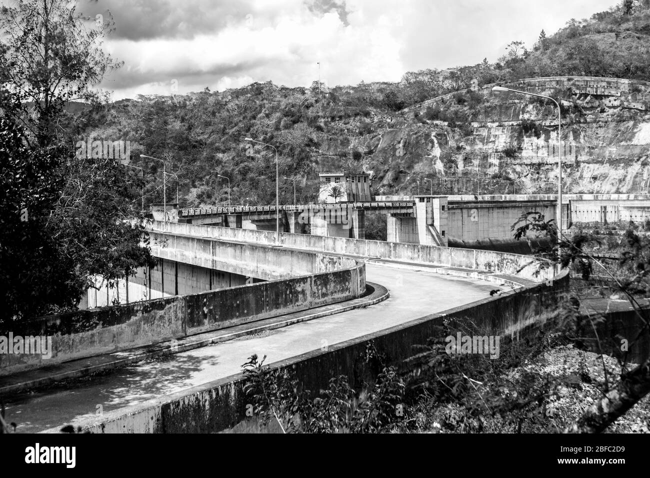 dramatic black and white image of Presa Jiguey Dam and reservoir, in ...
