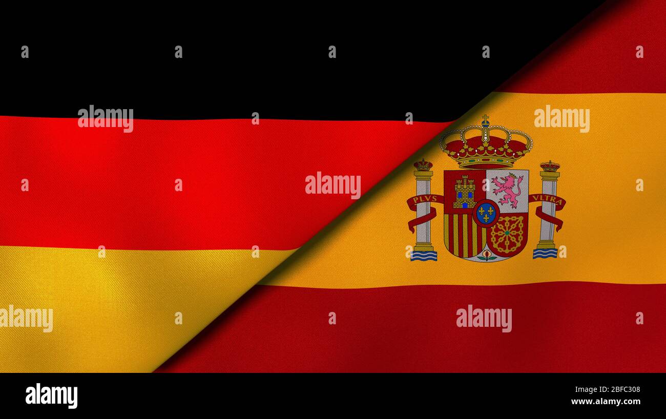 Two states flags of Germany and Spain. High quality business background ...