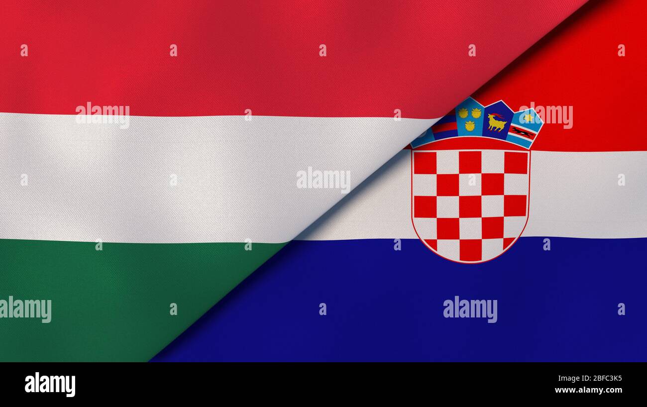 Two states flags of Hungary and Croatia. High quality business ...