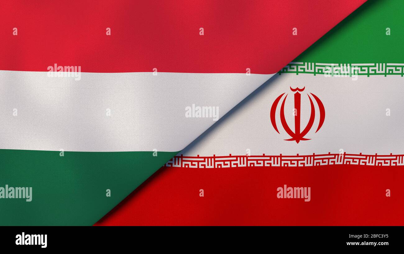 Two states flags of Hungary and Iran. High quality business background ...