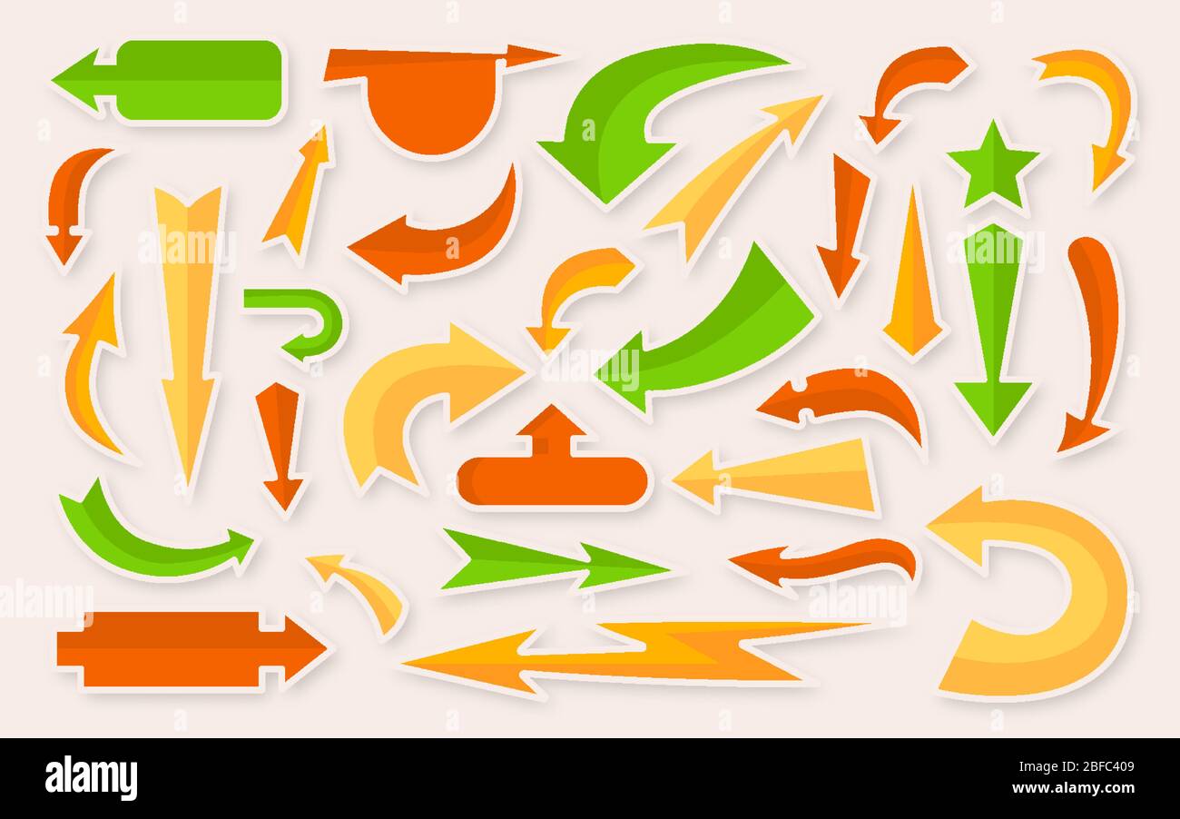 Arrow vibrant colored sticker set. Simple infographic collection ...