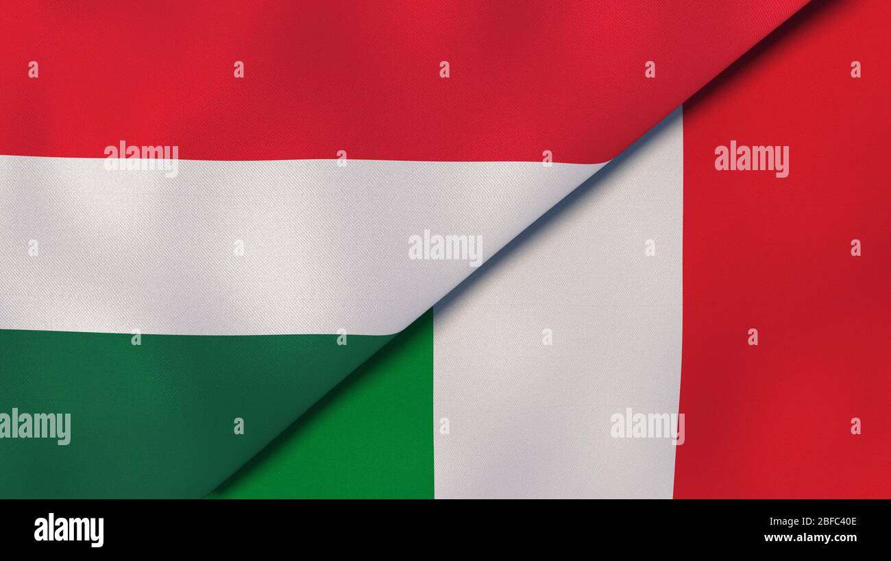 Two states flags of Hungary and Italy. High quality business background ...
