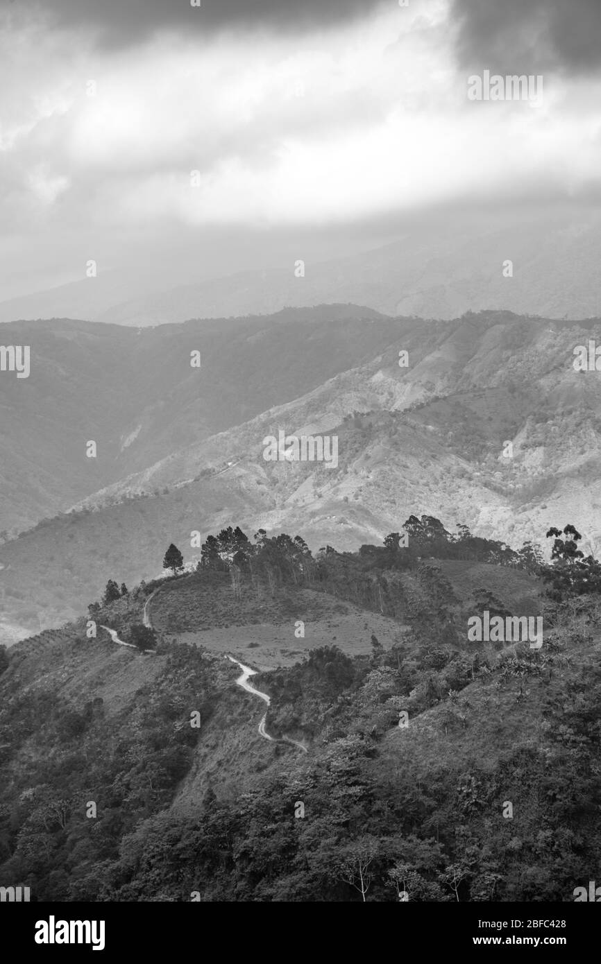 dramatic black and white landscape of the caribbean mountains high in ...