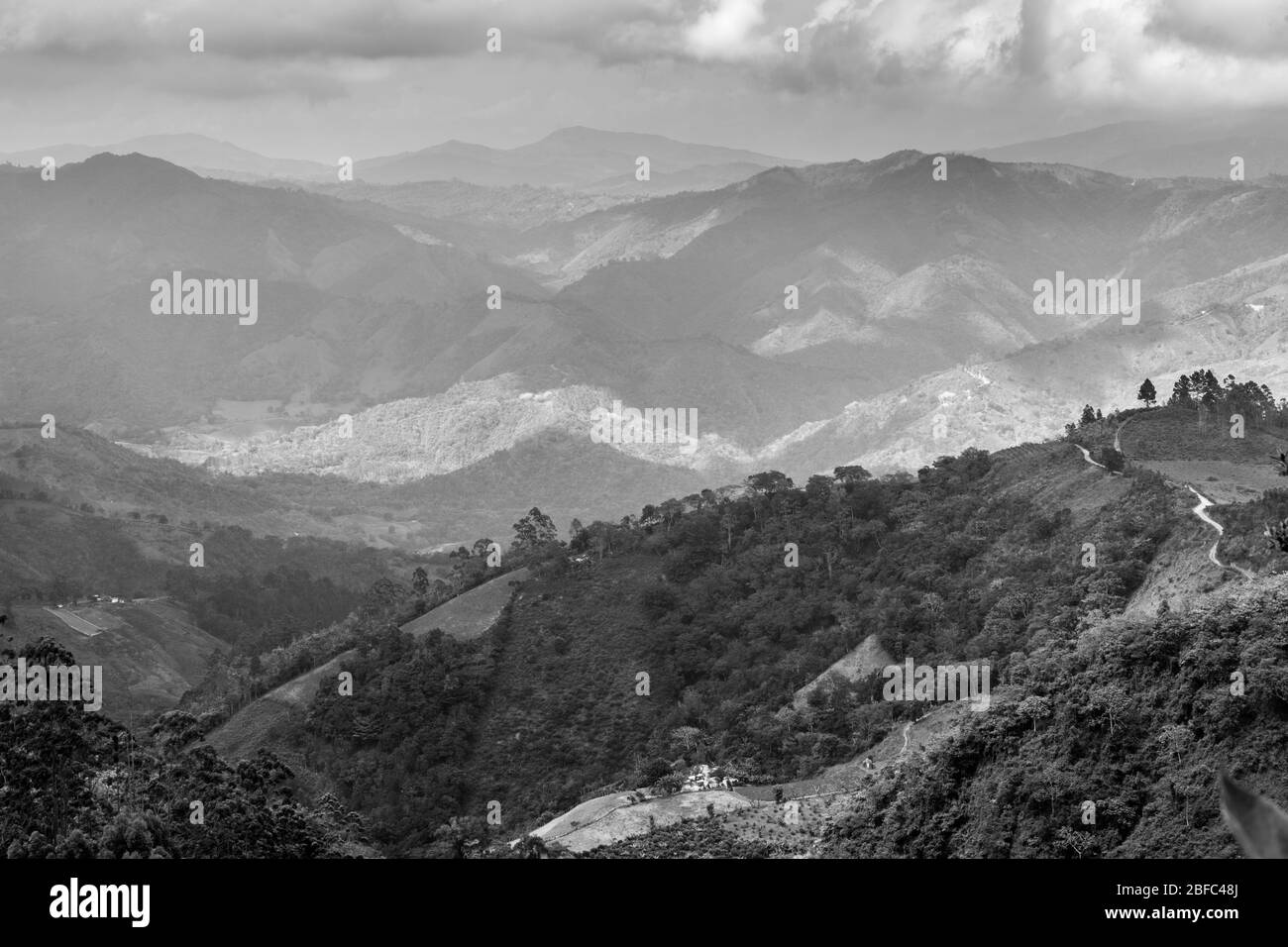 dramatic black and white landscape of the caribbean mountains high in ...