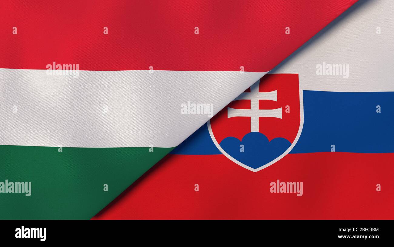 Two states flags of Hungary and Slovakia. High quality business ...