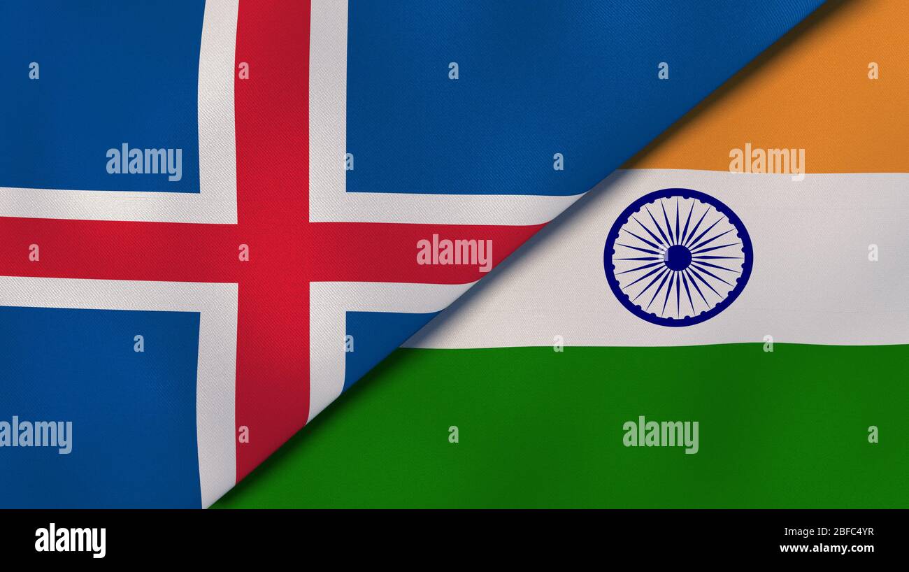 Two states flags of Iceland and India. High quality business background ...