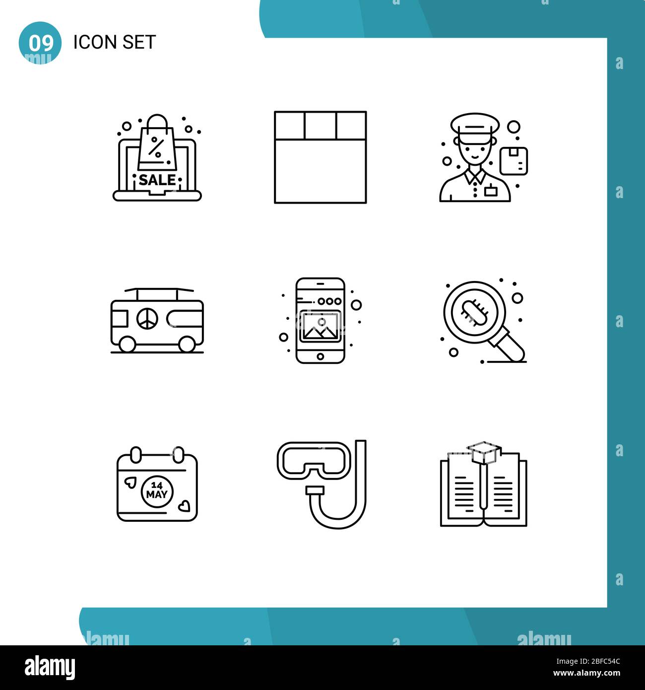 Set of 9 Modern UI Icons Symbols Signs for picture, mobile, man, image ...