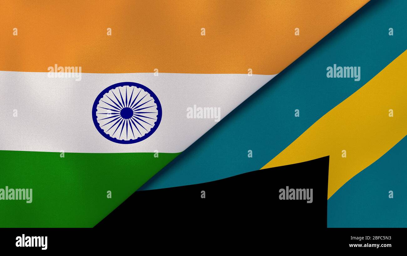 Two states flags of India and Bahamas. High quality business background ...