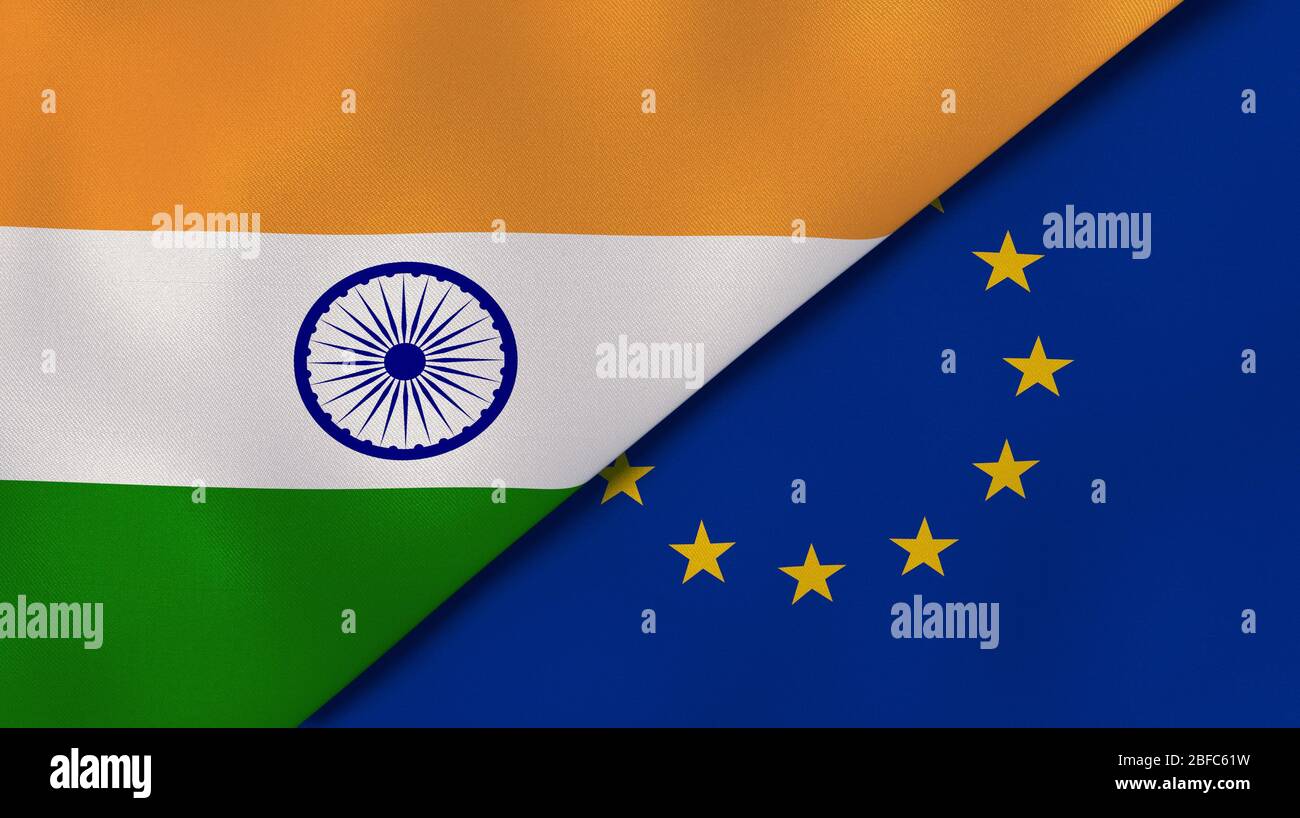 Two states flags of India and European Union. High quality business ...