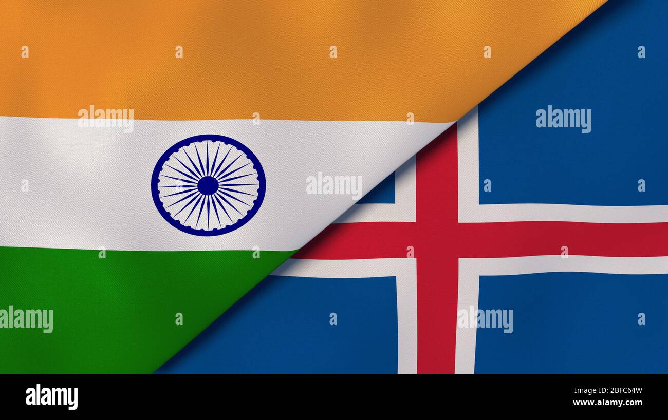 Two states flags of India and Iceland. High quality business background ...