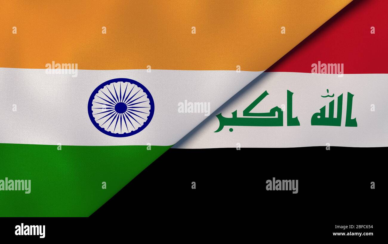 Two states flags of India and Iraq. High quality business background ...