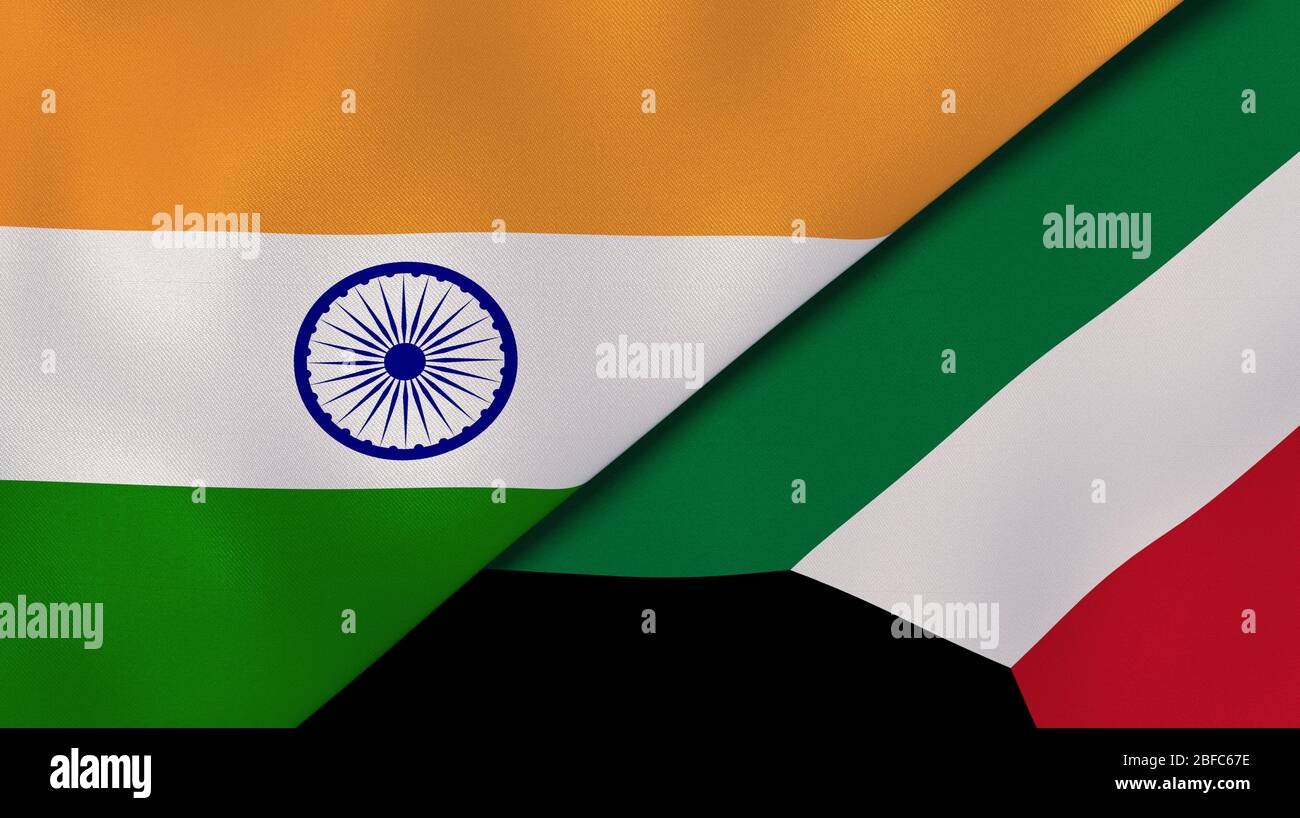 Two states flags of India and Kuwait. High quality business background ...