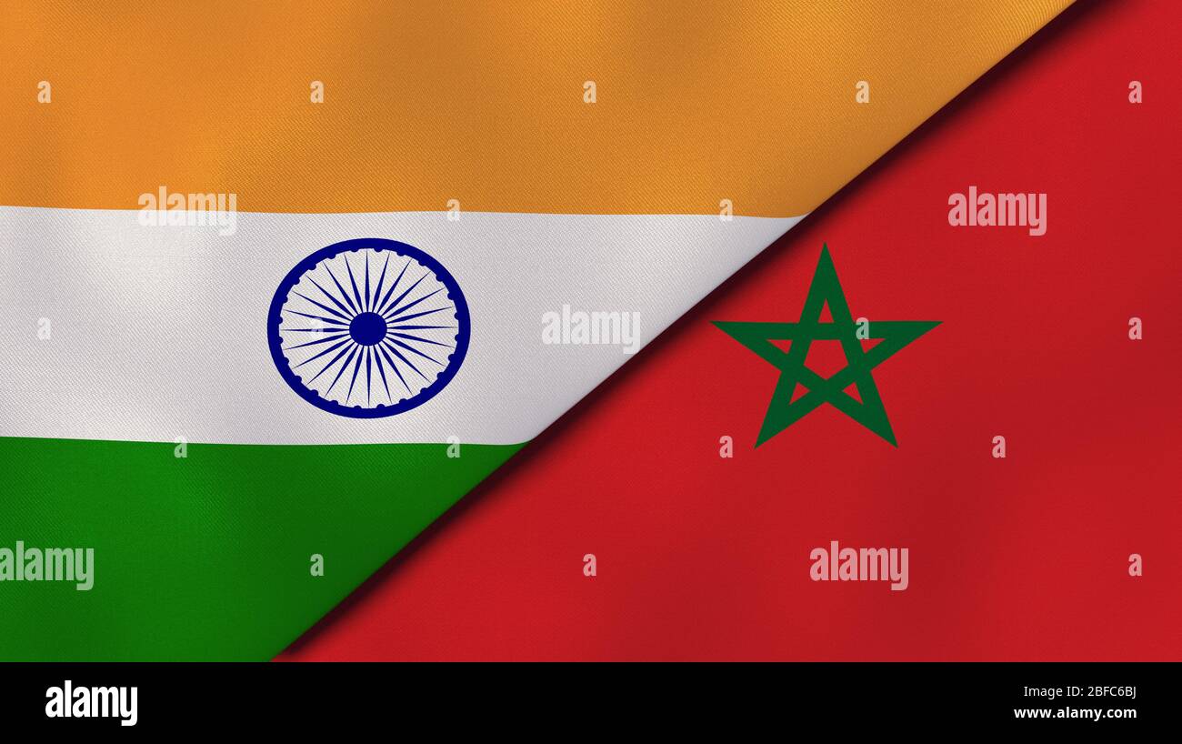 Two states flags of India and Morocco. High quality business background ...
