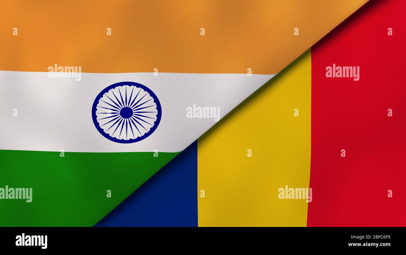 Two states flags of India and Romania. High quality business background ...