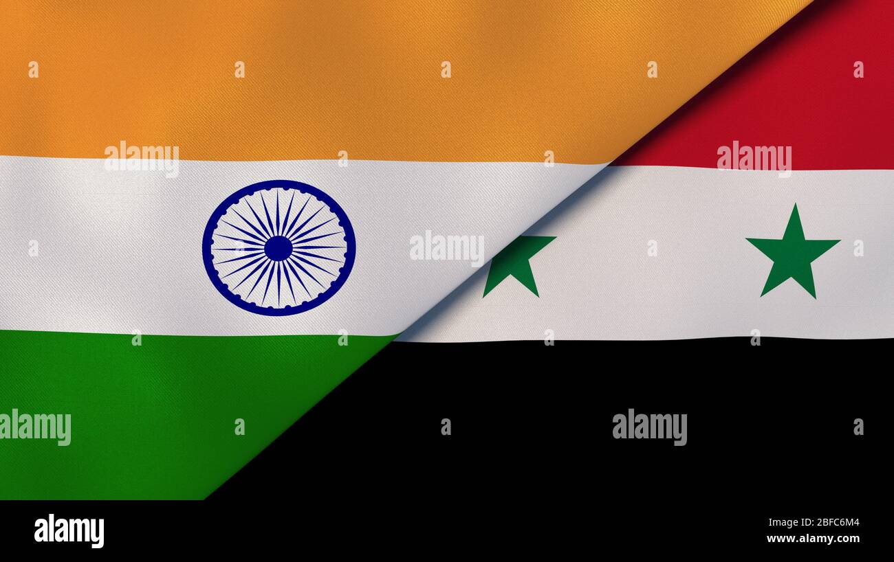 Two states flags of India and Syria. High quality business background ...