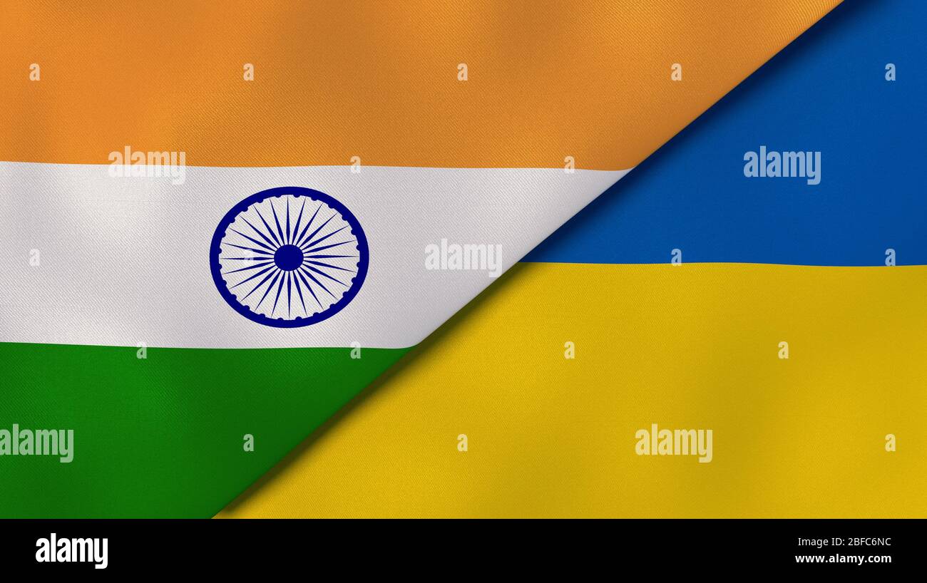 Two states flags of India and Ukraine. High quality business background ...