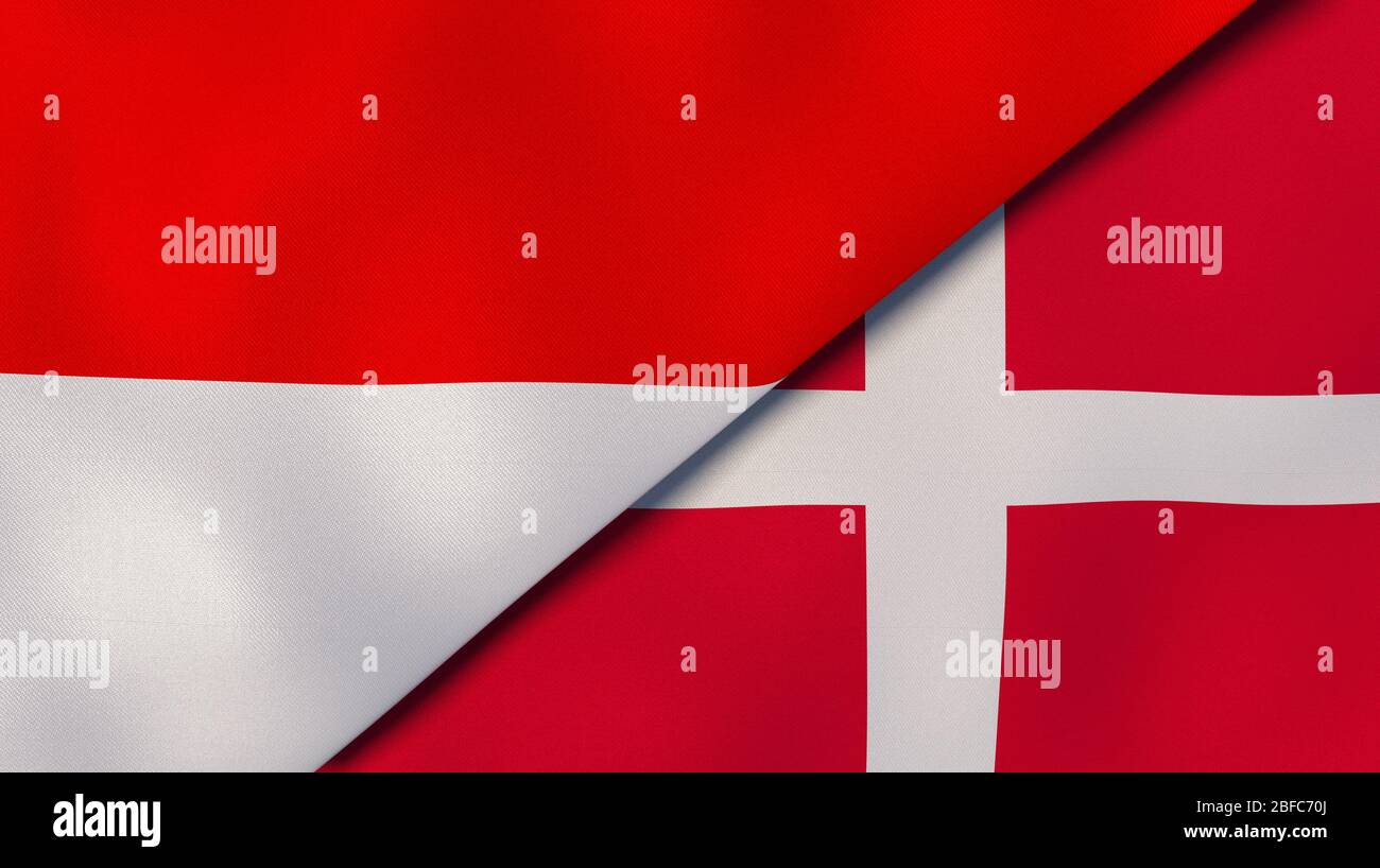 Two states flags of Indonesia and Denmark. High quality business ...