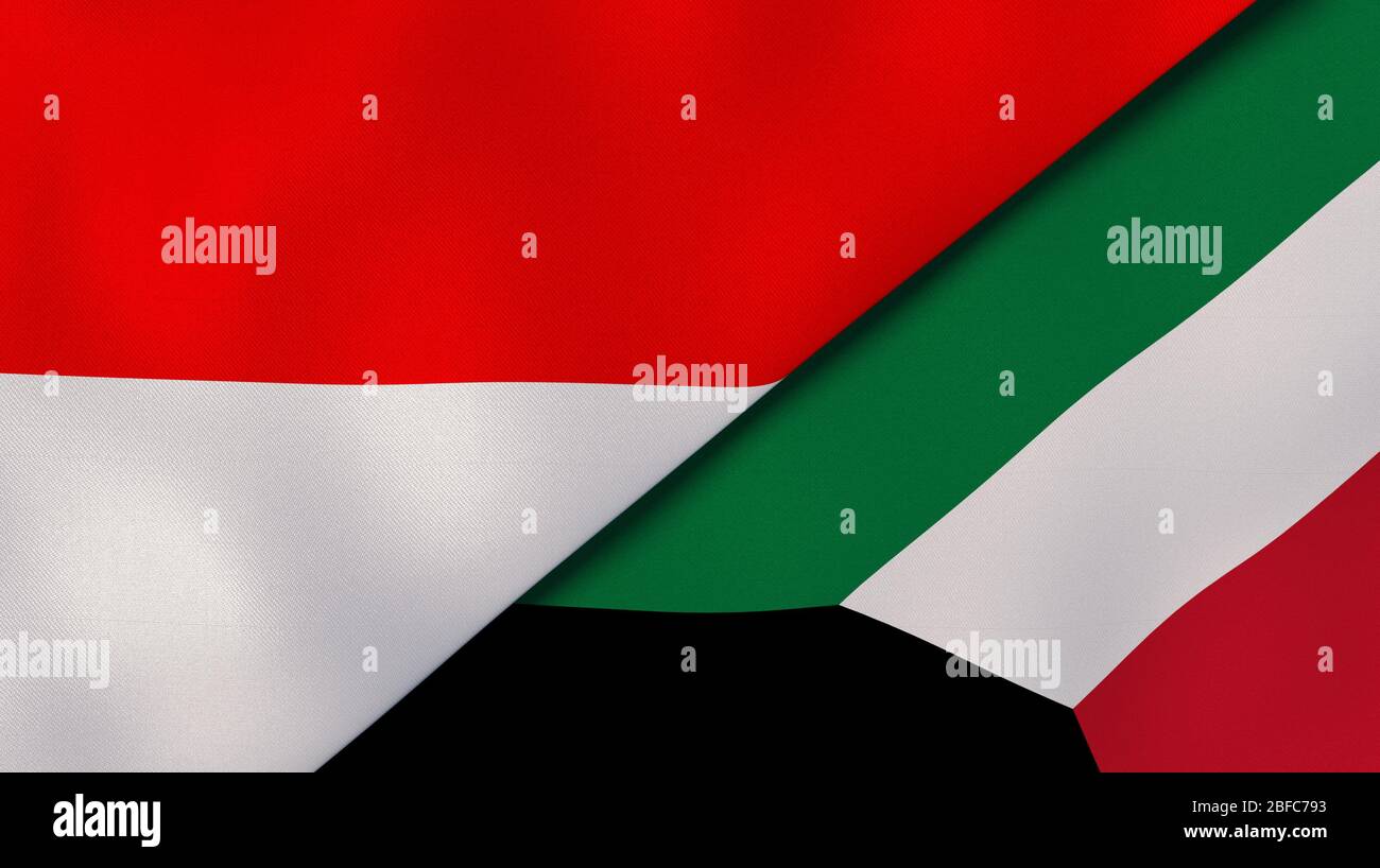 Two states flags of Indonesia and Kuwait. High quality business ...