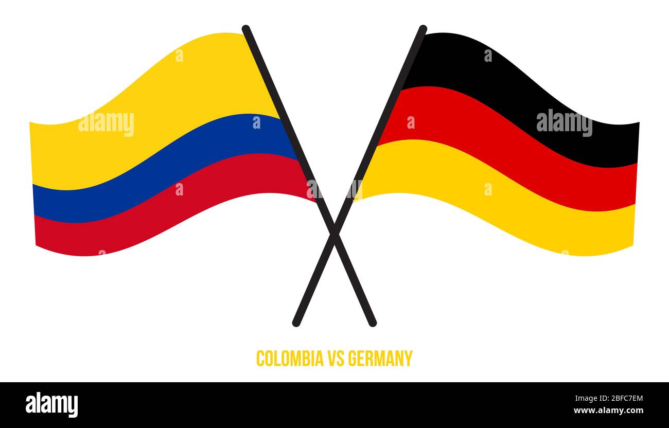 Colombia and Germany Flags Crossed And Waving Flat Style. Official ...