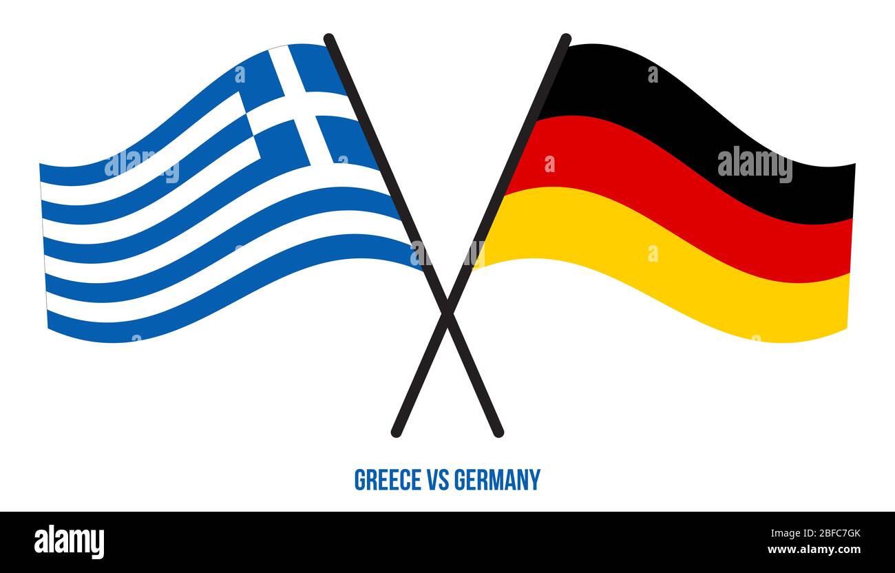 Greece and Germany Flags Crossed And Waving Flat Style. Official ...