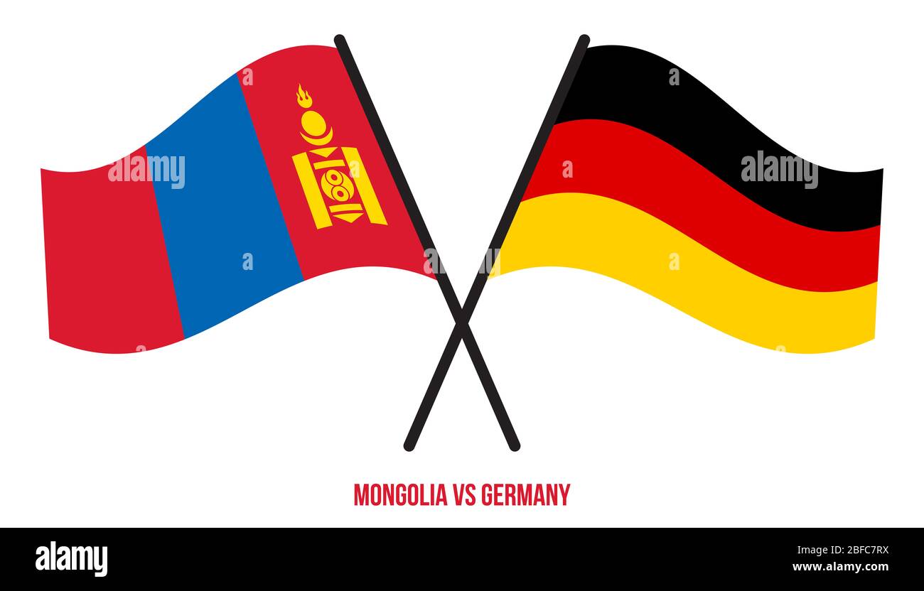 Mongolia and Germany Flags Crossed And Waving Flat Style. Official ...