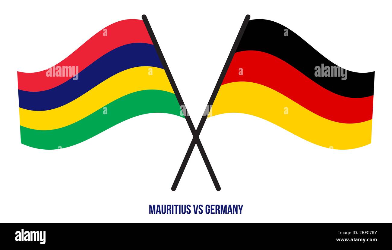 Mauritius and Germany Flags Crossed And Waving Flat Style. Official ...