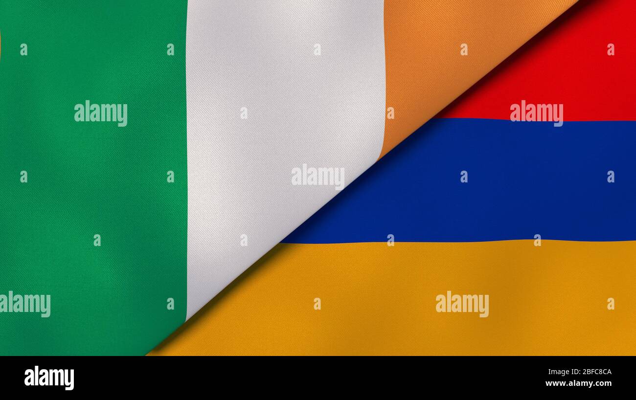 Two states flags of Ireland and Armenia. High quality business ...