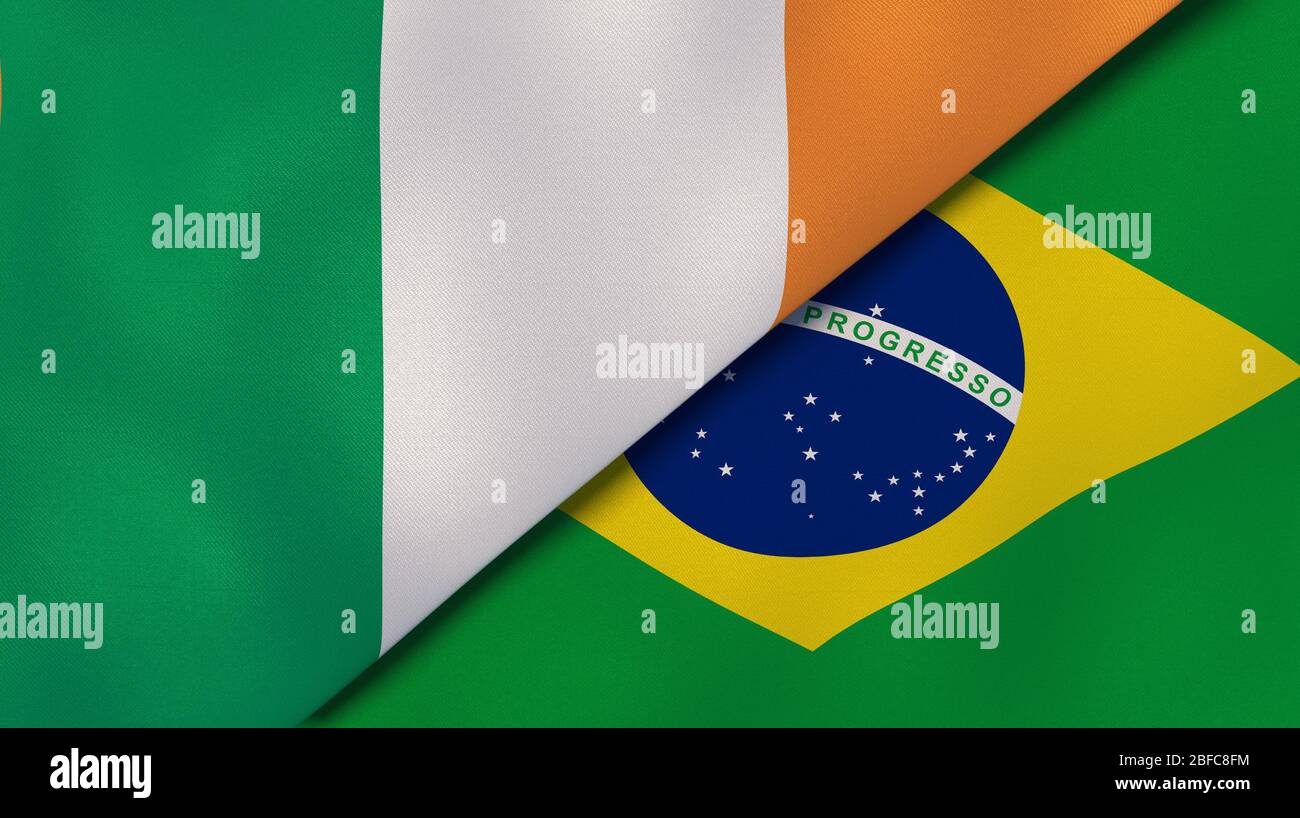 Two states flags of Ireland and Brazil. High quality business ...