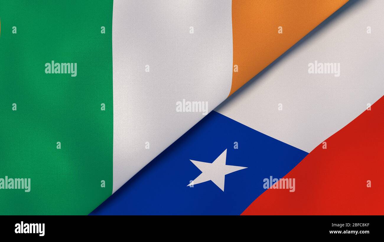 Two states flags of Ireland and Chile. High quality business background ...
