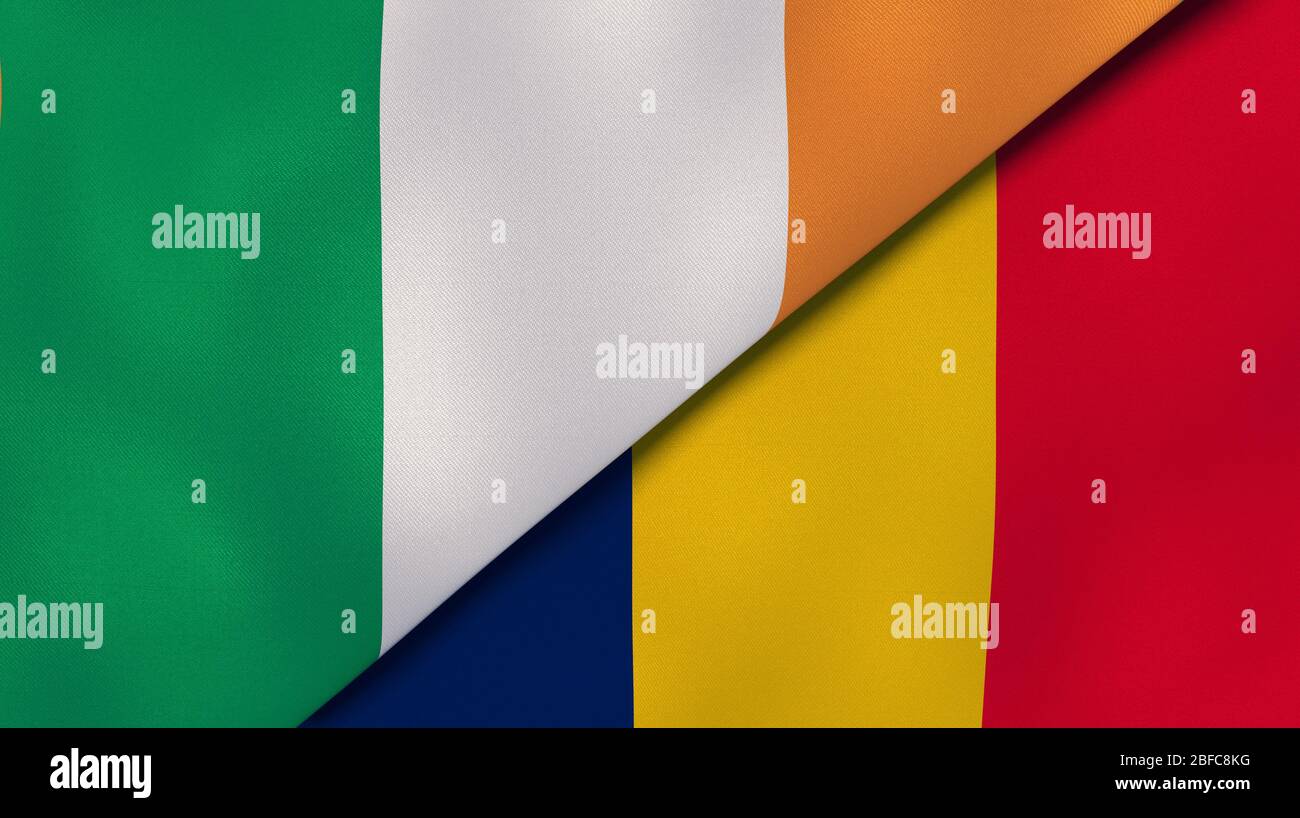 Two states flags of Ireland and Chad. High quality business background ...