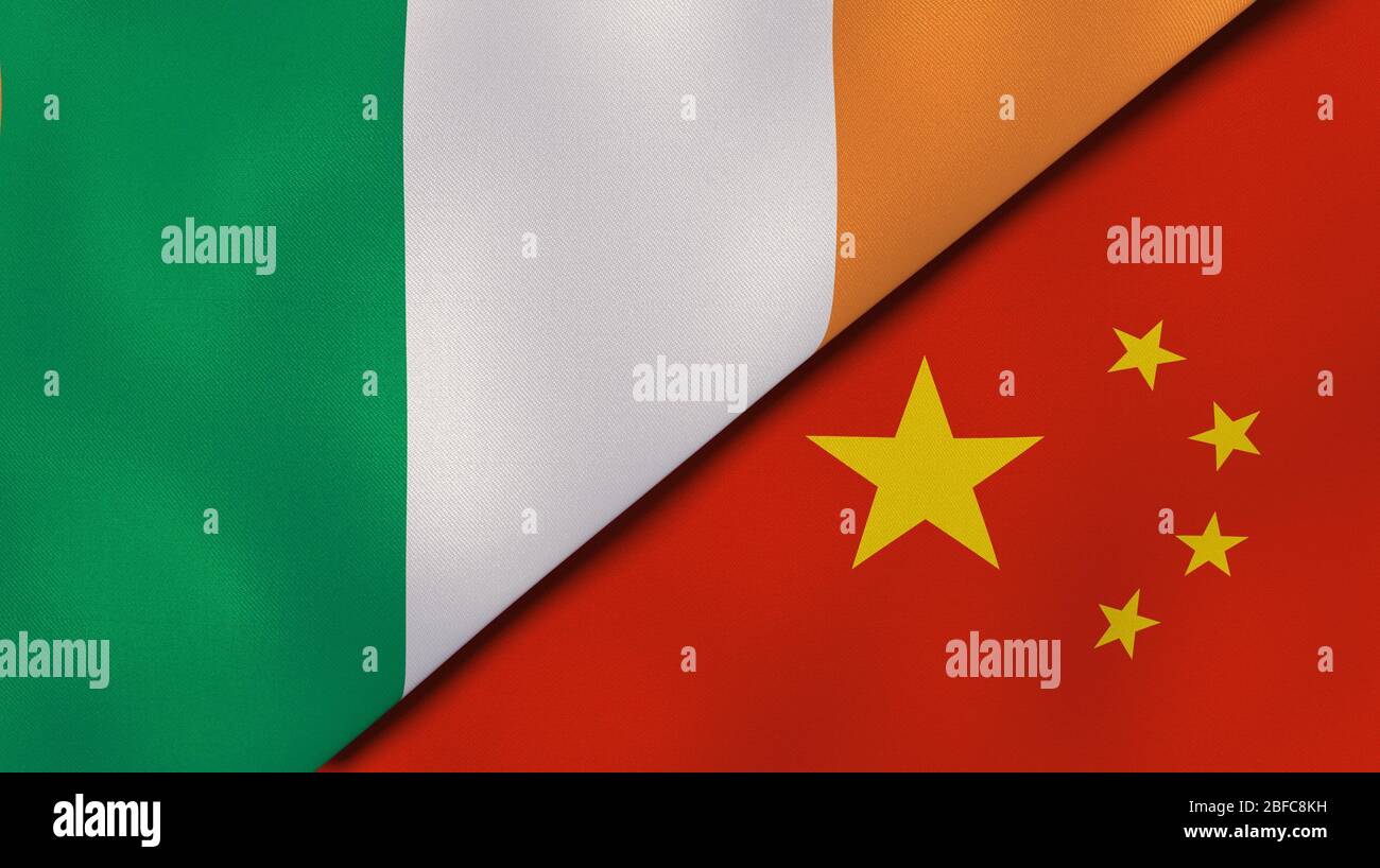 Two states flags of Ireland and China. High quality business background ...
