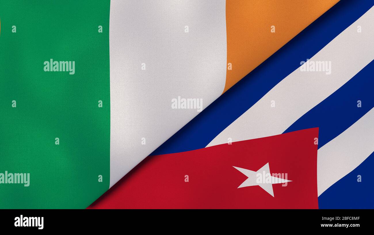 Two states flags of Ireland and Cuba. High quality business background ...