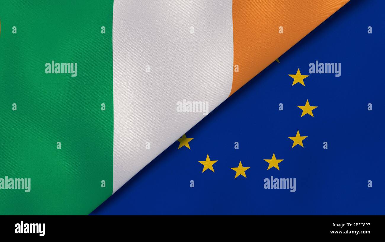 Two states flags of Ireland and European Union. High quality business ...